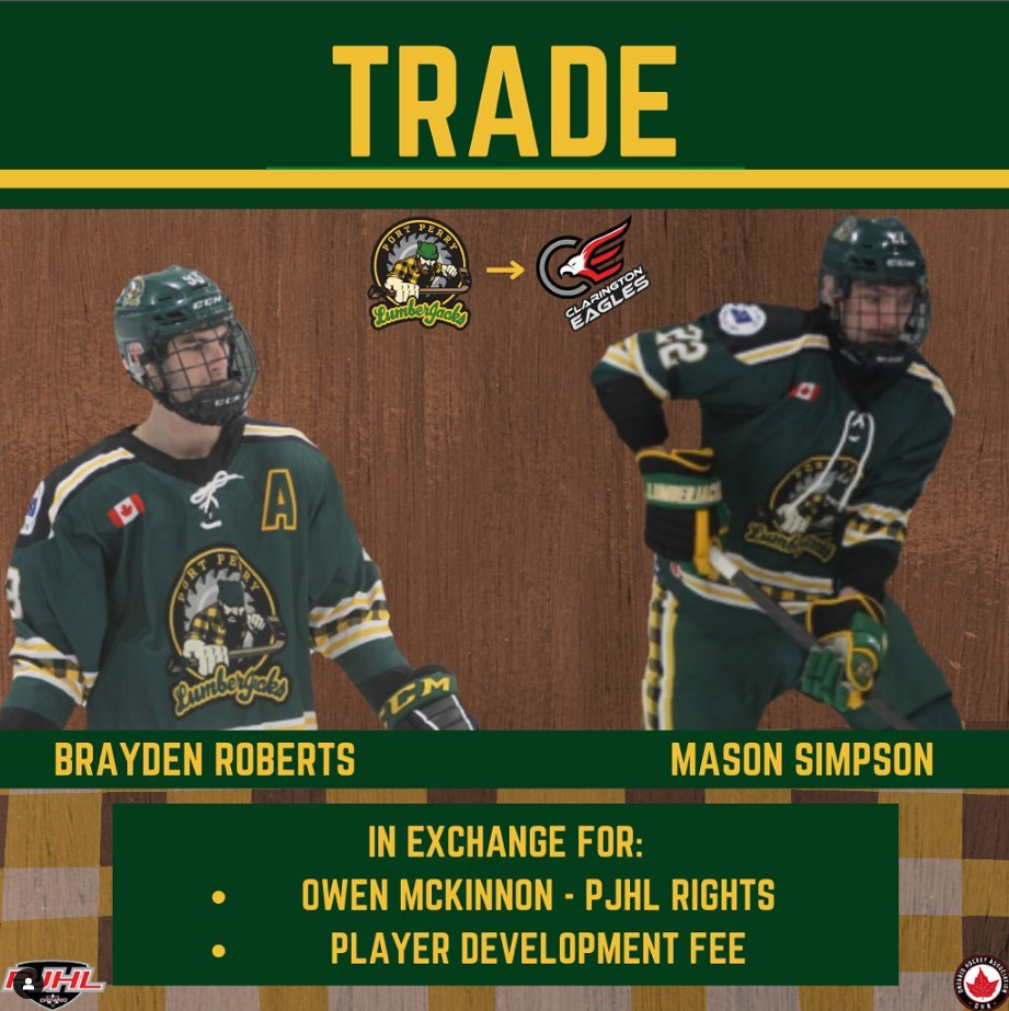 Player Trade – Brayden Roberts & Mason Simpson | Port Perry LumberJacks